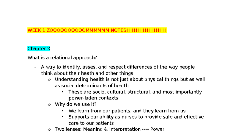 WEEK 1 & 2: Intro to Health Assessment - Relational Approach ...