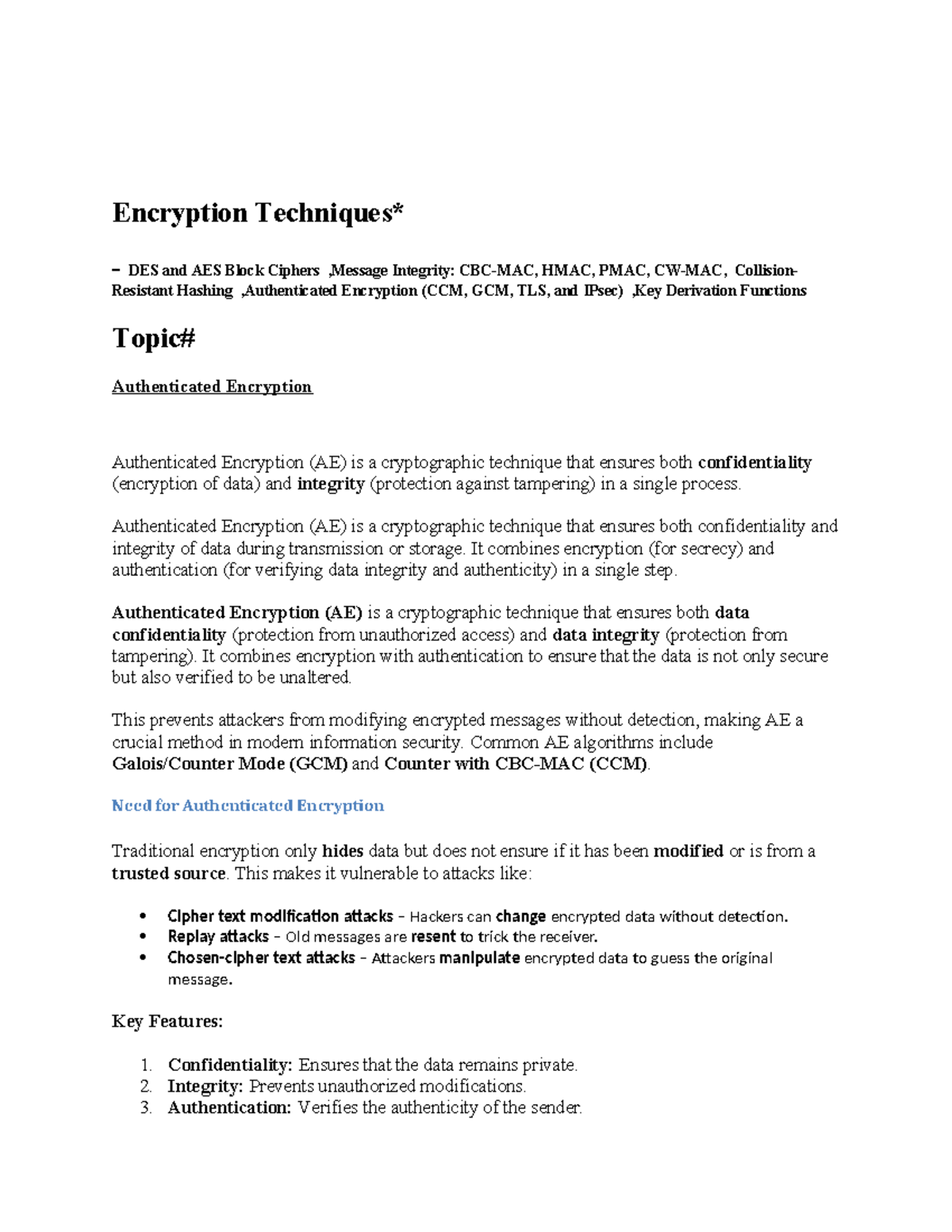 Encryption Techniques: DES, AES, HMAC, PMAC, and KDFs Overview - Studocu