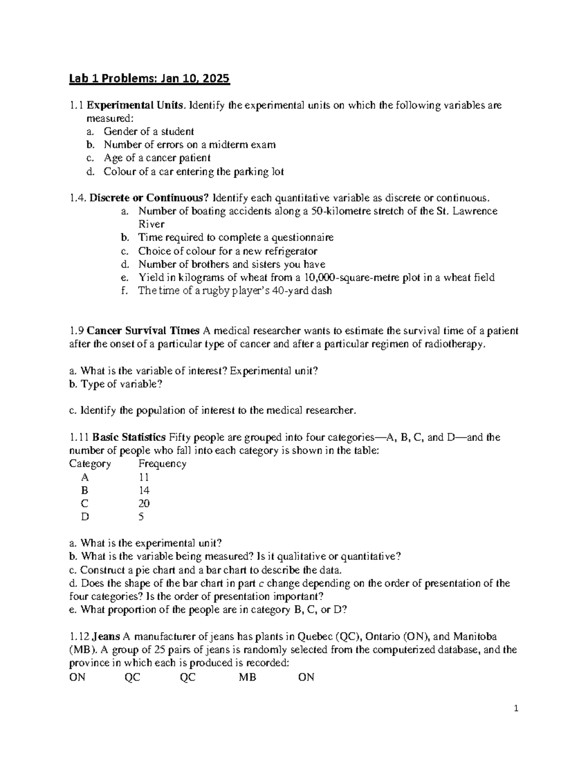 Lab 1 Problems- Jan 10, 2025 - 1 Lab 1 Problems: Jan 10, 2025 1 ...