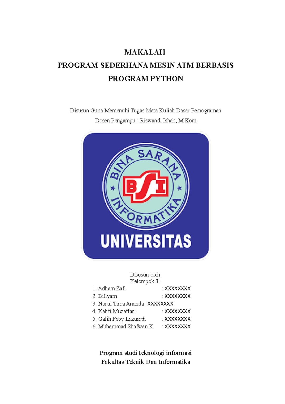 [ Makalah] Progam ATM - Kelompok 3, 17 - MAKALAH PROGRAM SEDERHANA ...