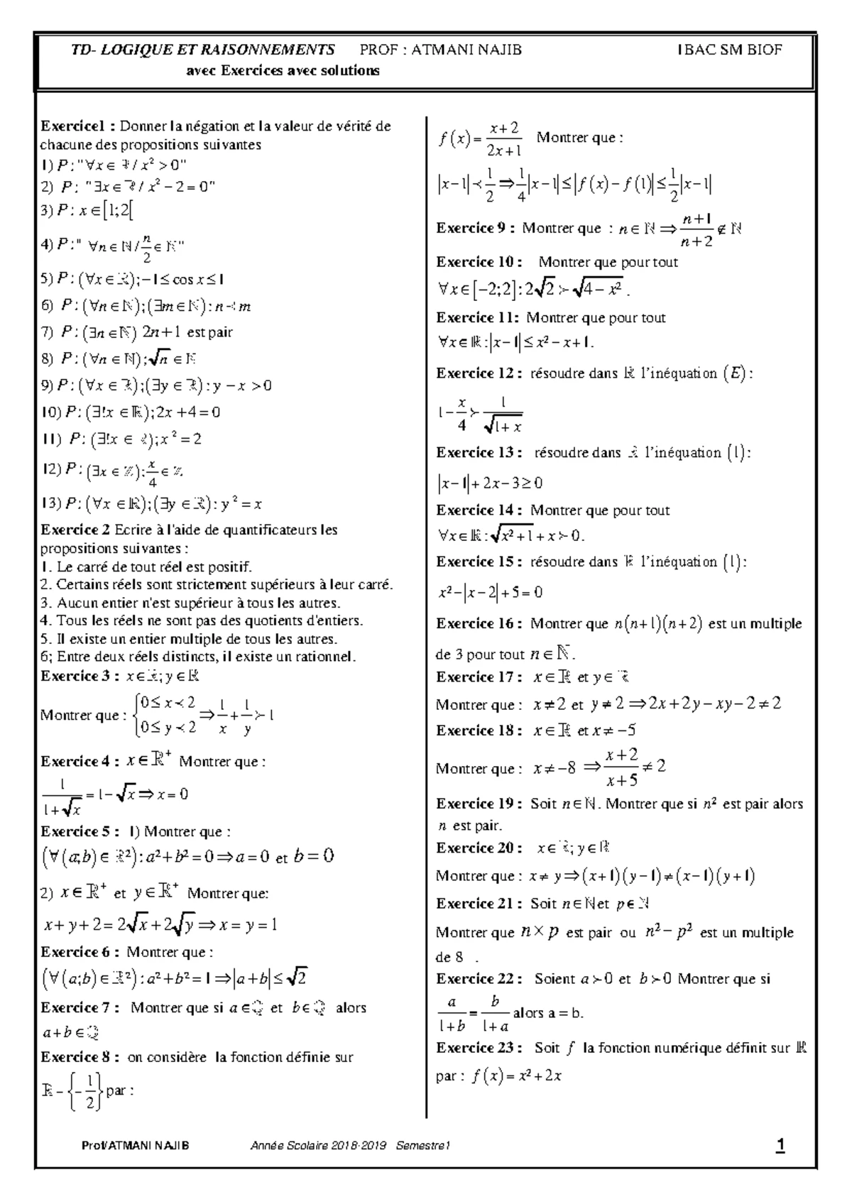 Resume Suites numeriques - Prof. karza zouhair 2 bac sm biof zhr@gmail ...