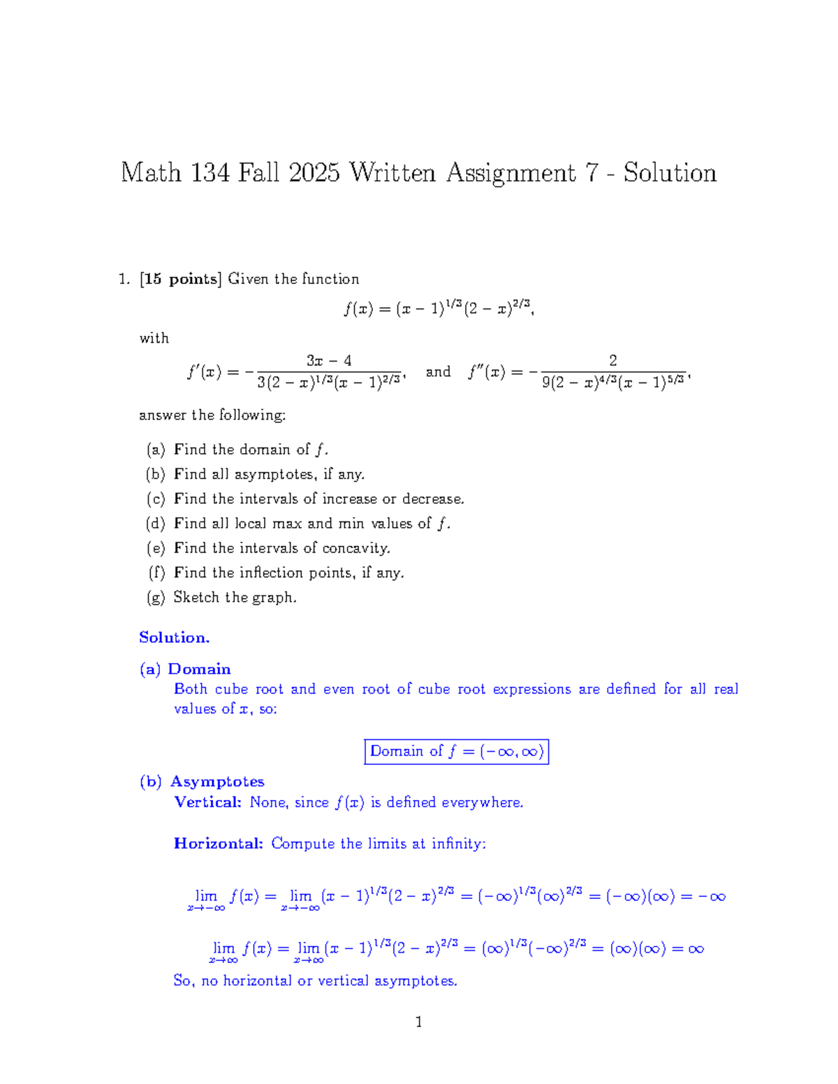 MATH 134 Fall 2025 Written Assignment 7 - Detailed Solutions - Studocu