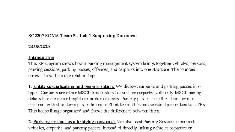 SC2207 SCMA Team 5 Lab 1: Parking Management System ER Diagram - Studocu