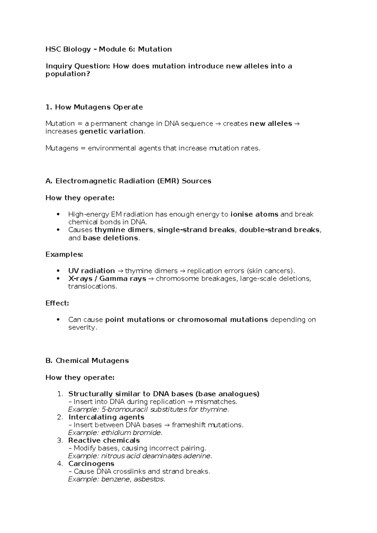 HSC Biology Module 6: Mutation and Genetic Variation Insights - Studocu