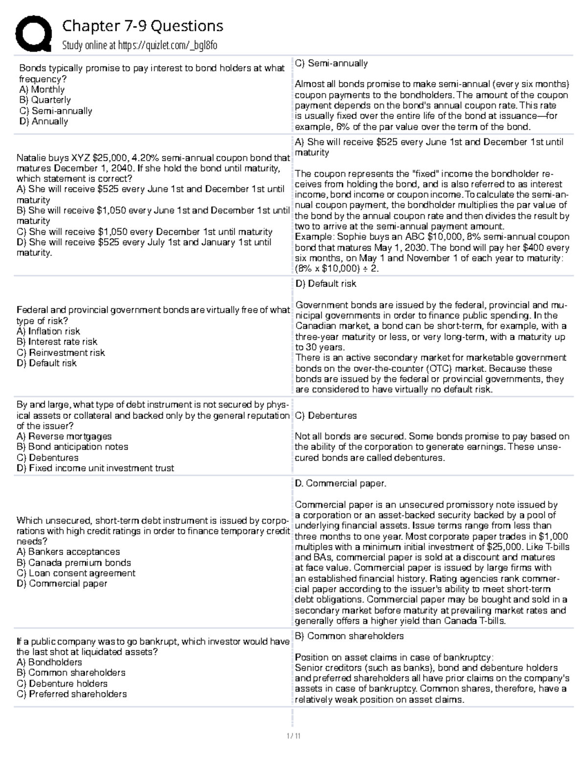 Chapter 7-9 Questions Practice Quiz - Financial Concepts and Analysis ...