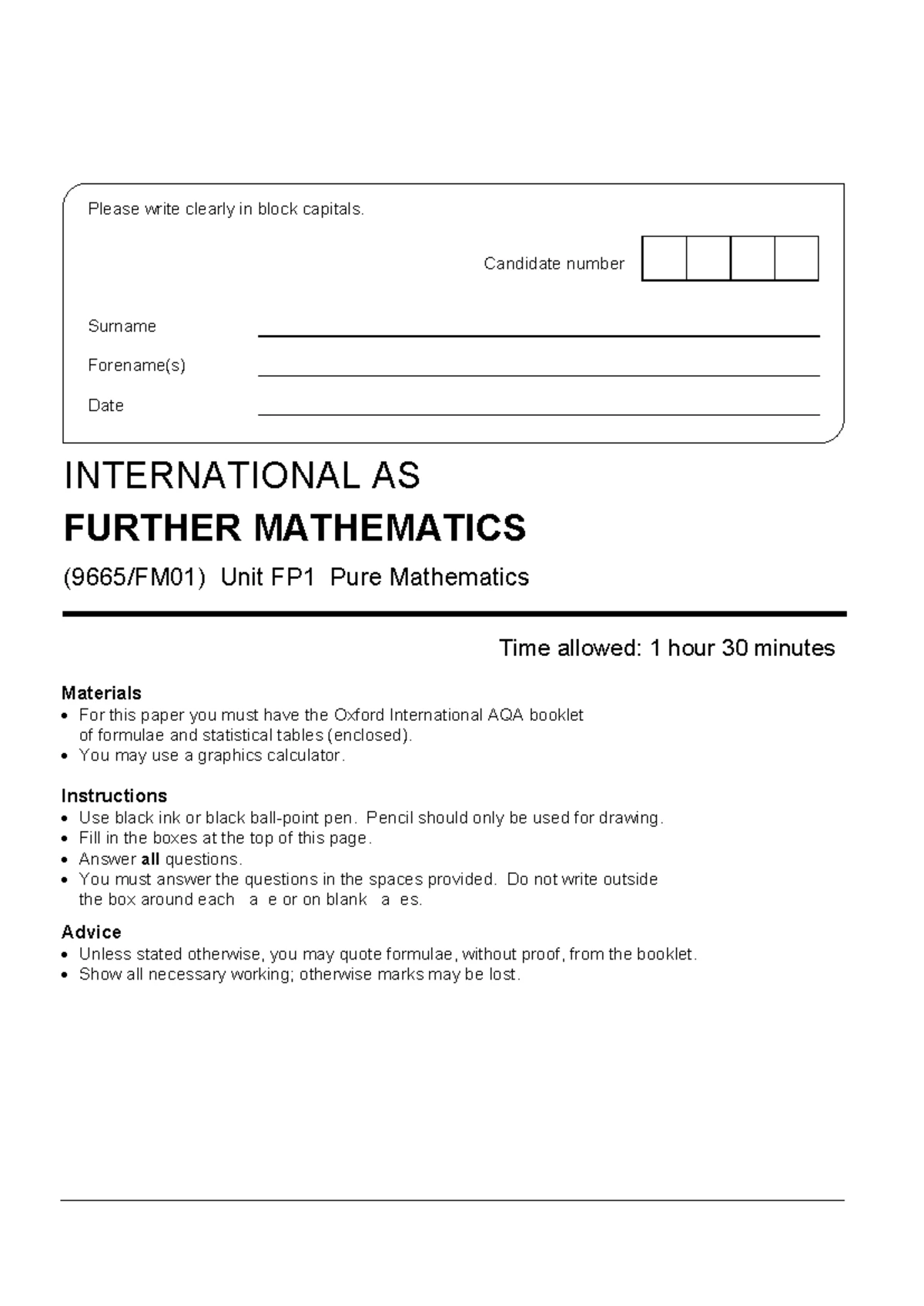 FM P2 Jan 2020 - International AS Further Mathematics Past Paper - Studocu