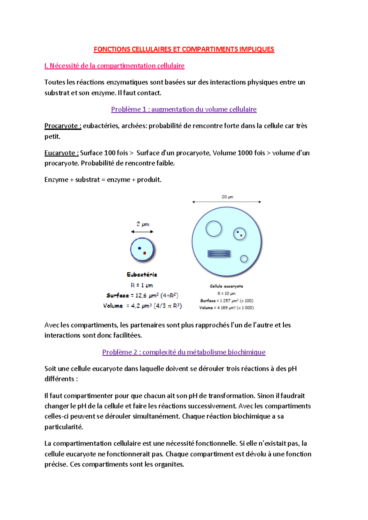Fonctions cellulaires et compartiments impliques - FONCTIONS ...