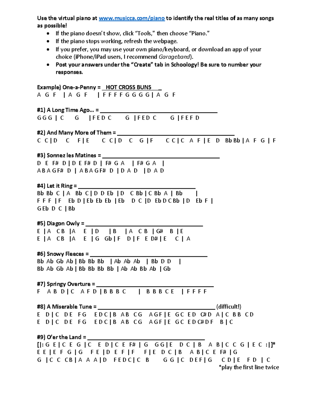 Piano Tune Identification Guide: Musicca Activity Instructions - Studocu