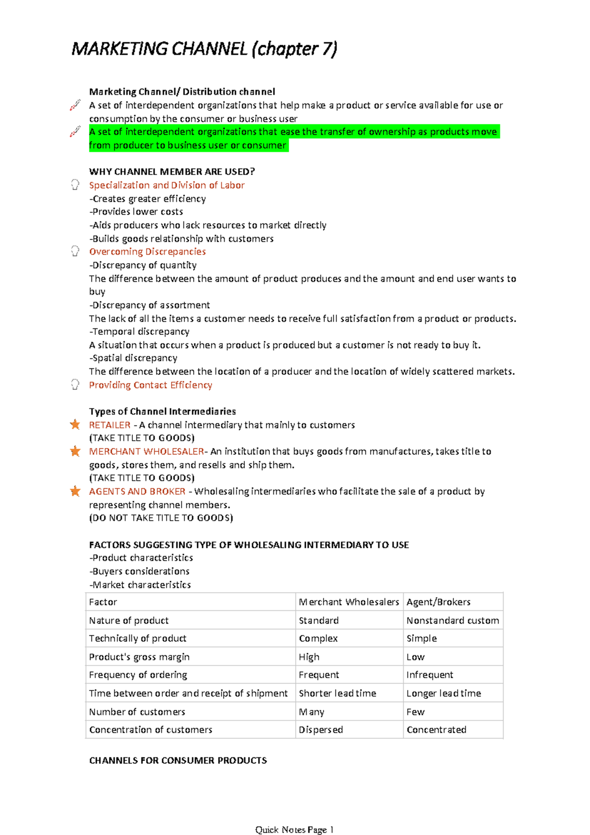 Marketing Channel MKT243 (chapter 7) Simple Notes Study Last Minutes ...