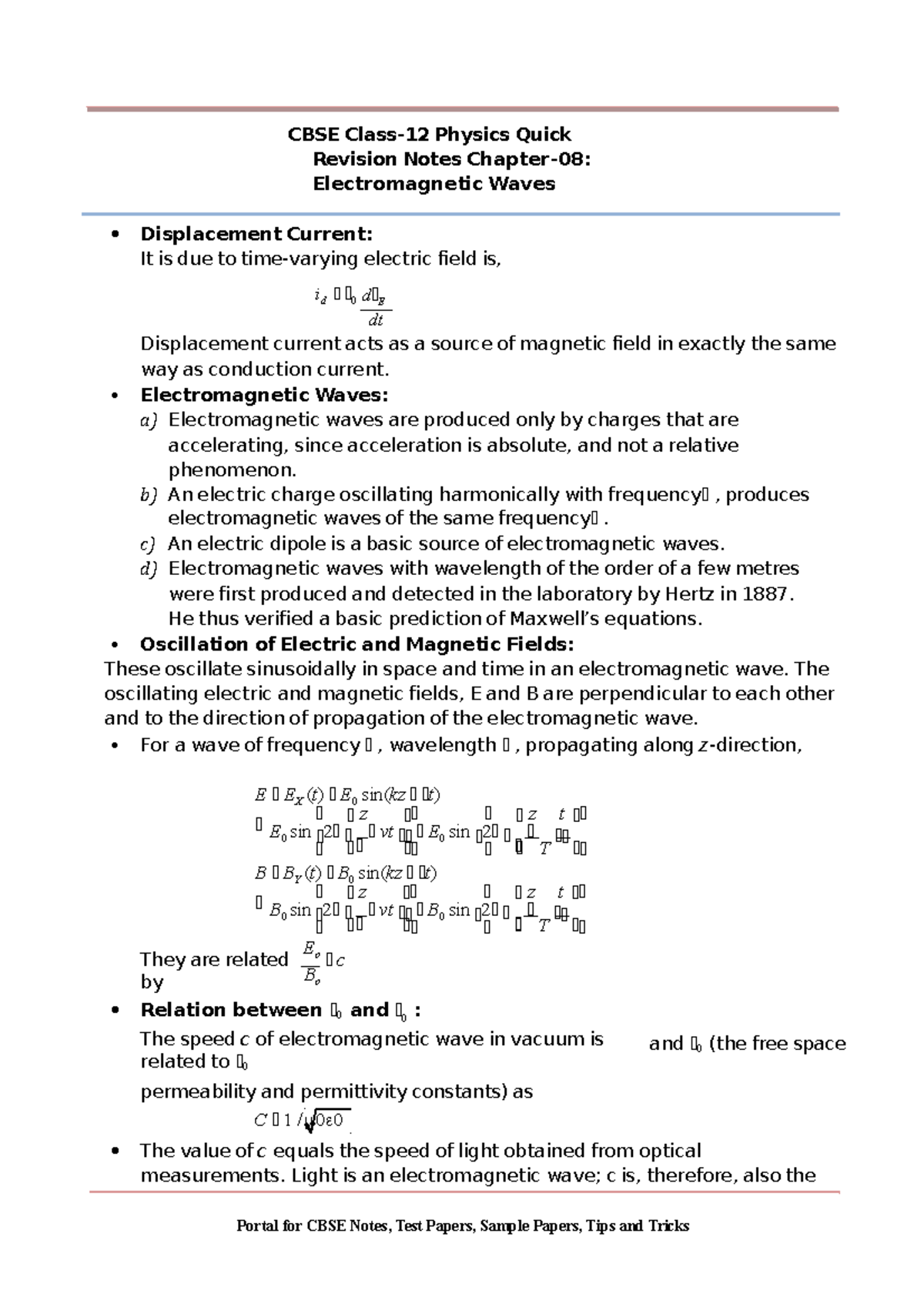 12 Physics Notes: Chapter 08 - Electromagnetic Waves Overview - Studocu