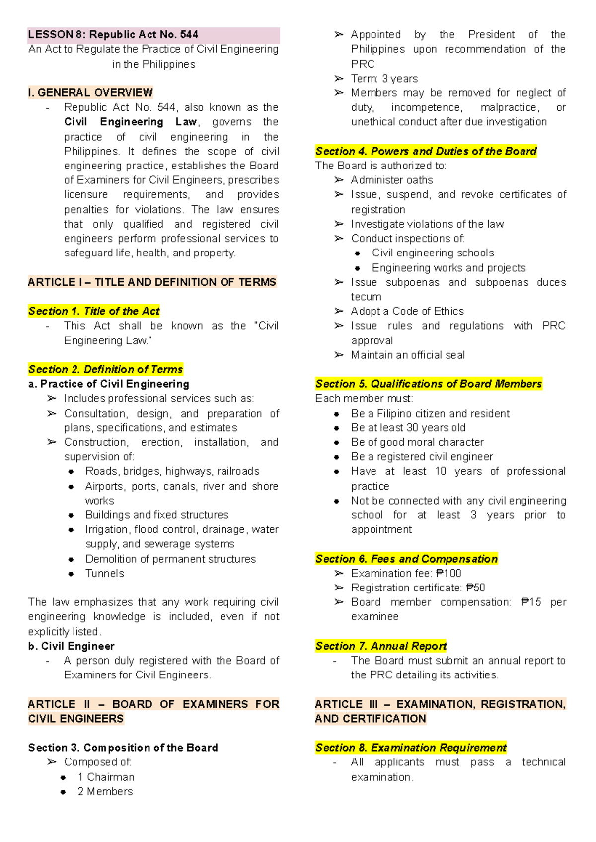 CE LAW 544: Overview of the Civil Engineering Practice in the ...