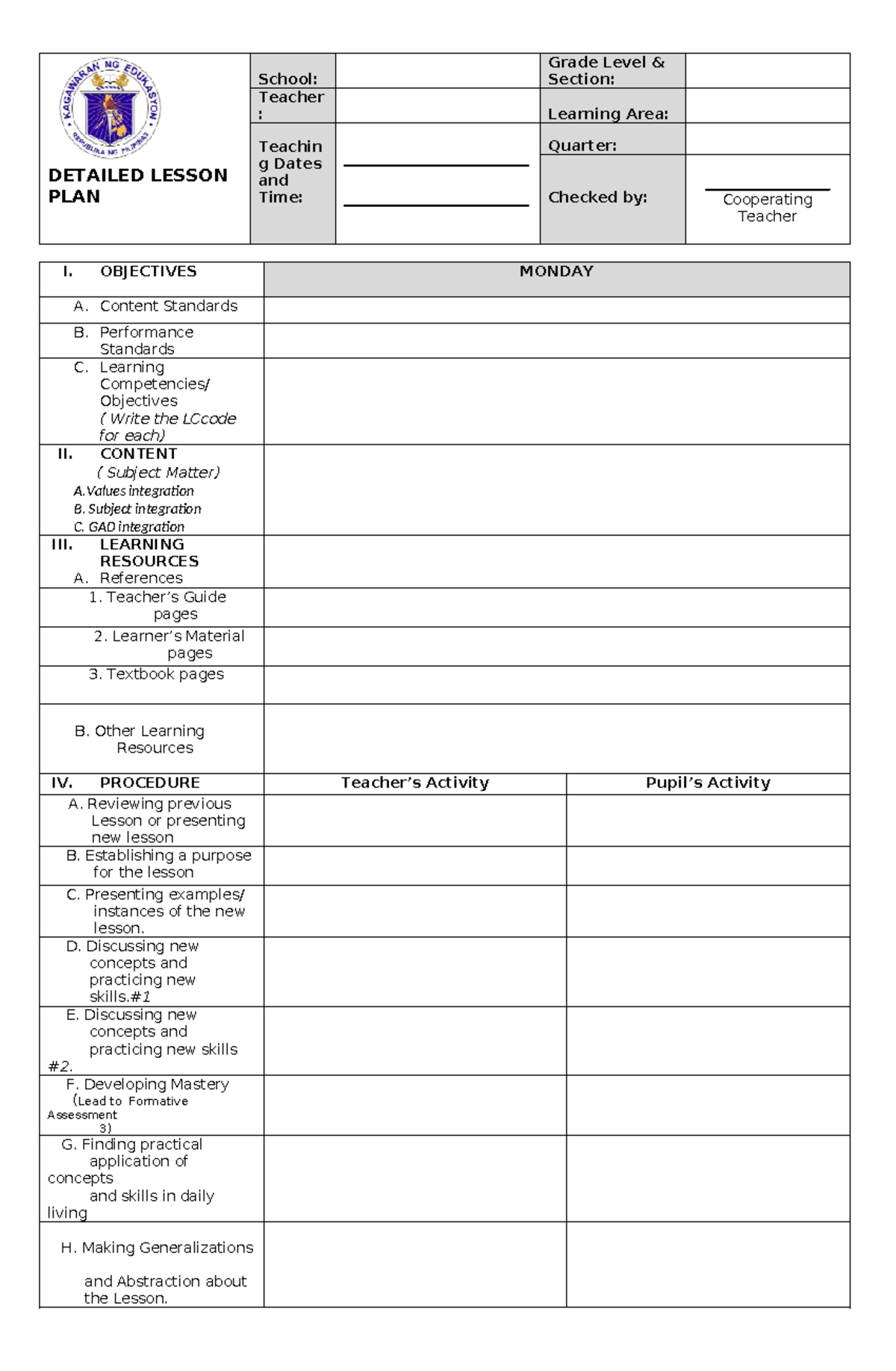 DLP- Detailed Lesson Plan for English Class with Objectives and ...