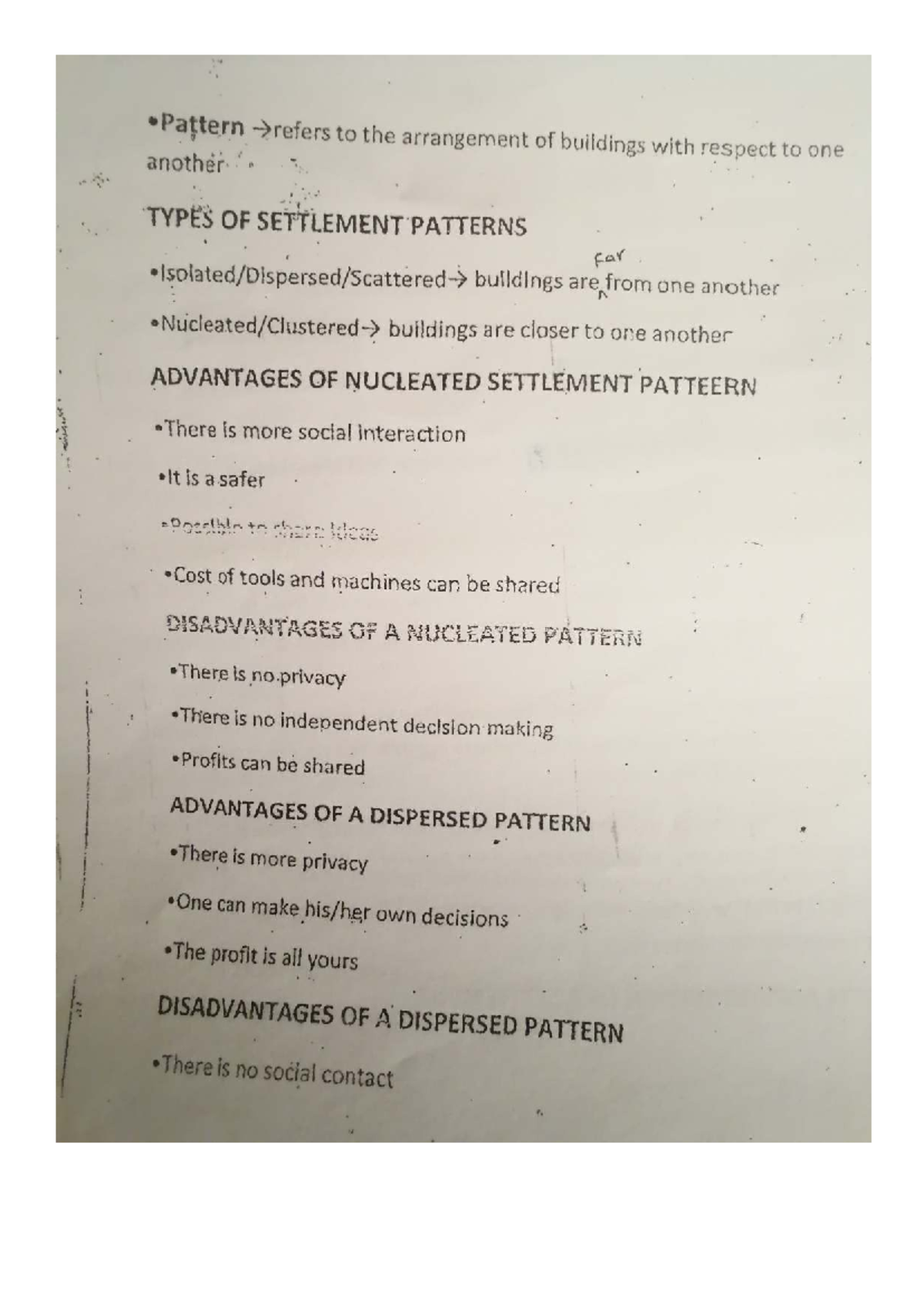 Settlement Patterns: Nucleated vs. Dispersed - Geo Study Notes - Studocu