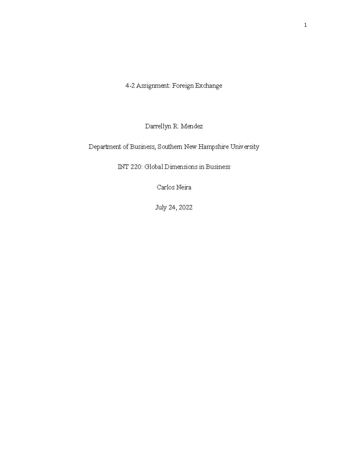INT 220: Foreign Exchange Memo on Profitability and Viability Analysis ...