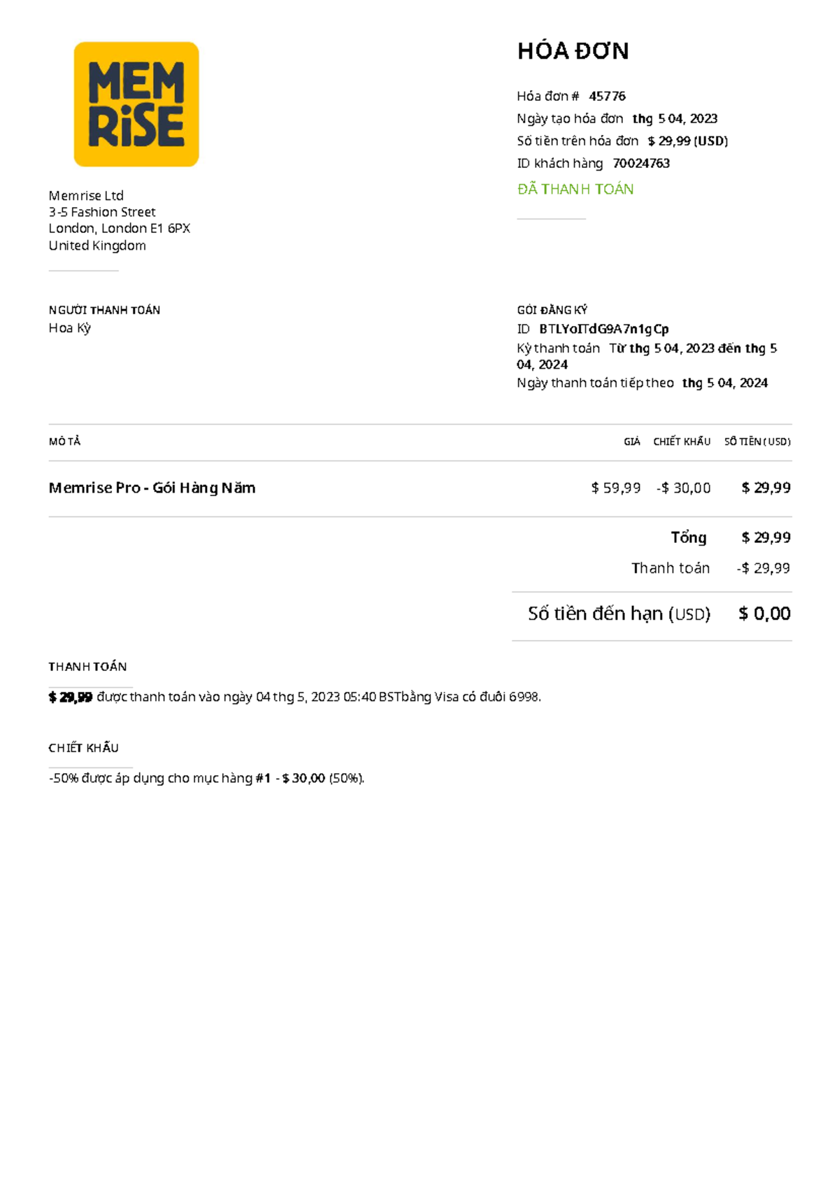 Memrise-eu invoice 199R4m U5IDf MC 9H01 - Memrise Ltd 3-5 Fashion ...