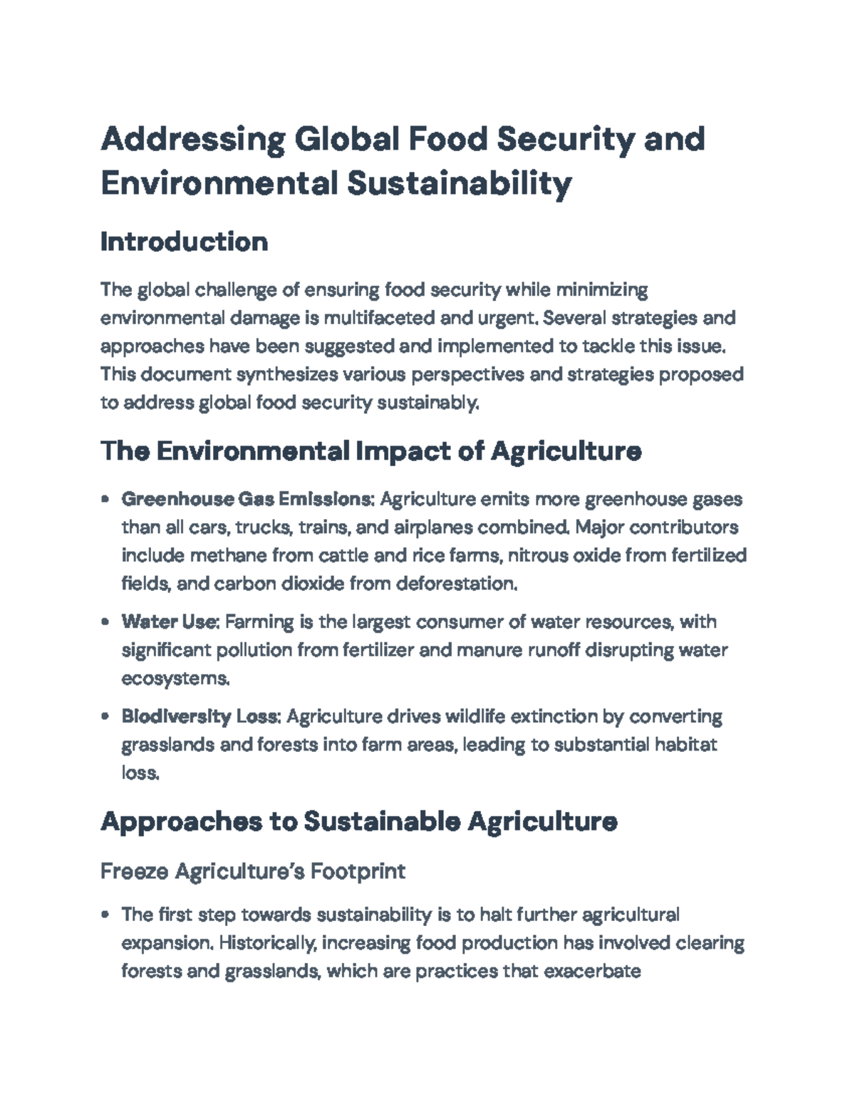 Strategies for Global Food Security and Environmental Sustainability ...