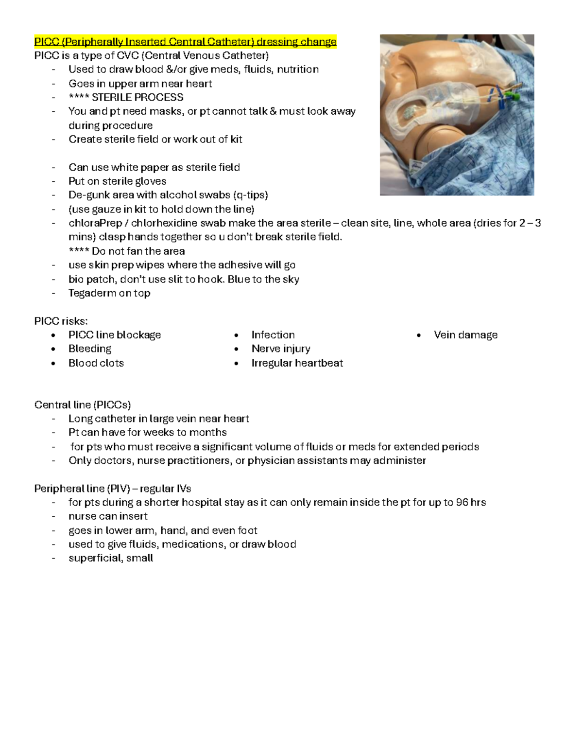 PICC Dressing Change & Injection Techniques - Lab Tutorial - Studocu
