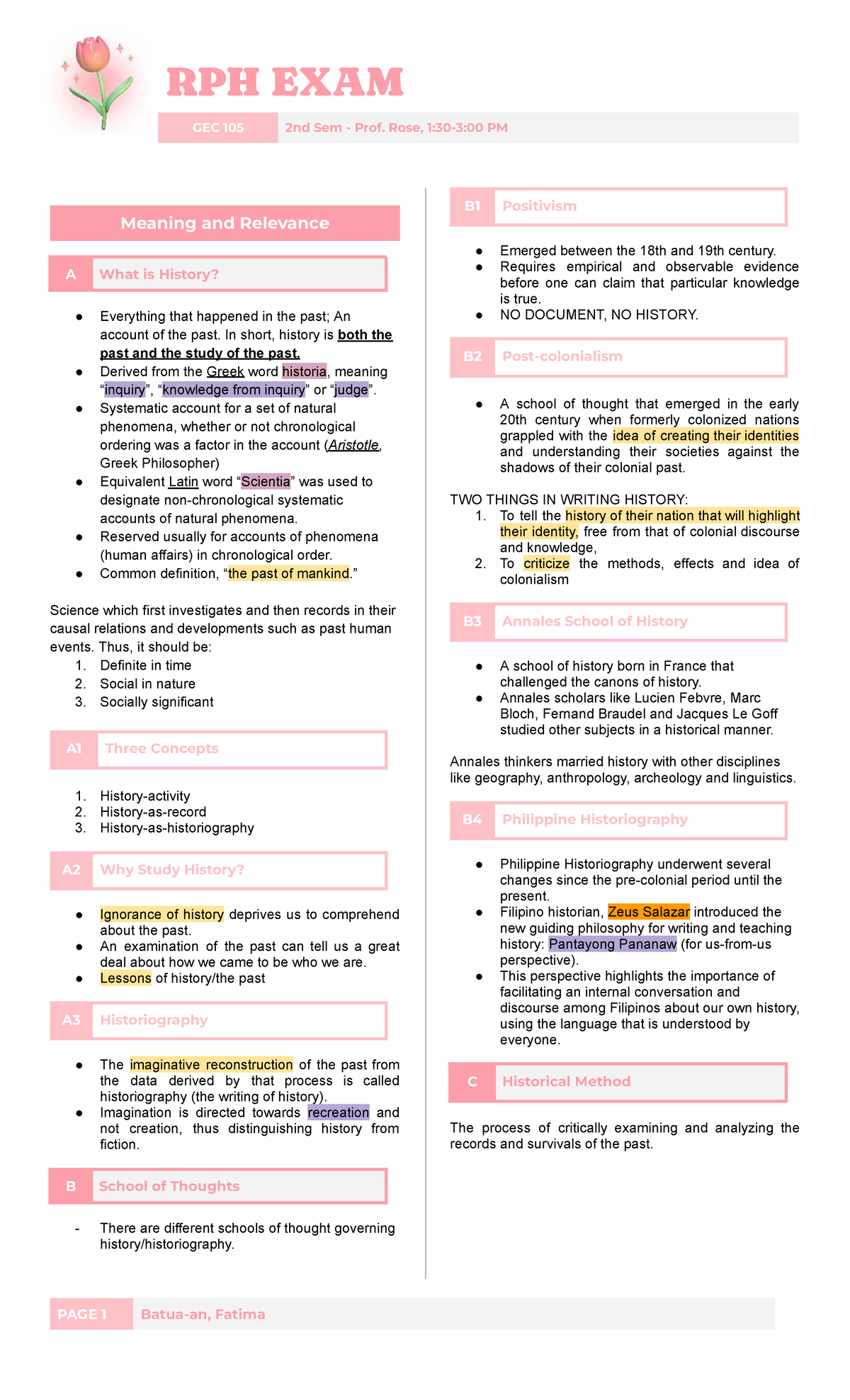 RPH EXAM - Readings im PH History - Meaning and Relevance A What is ...