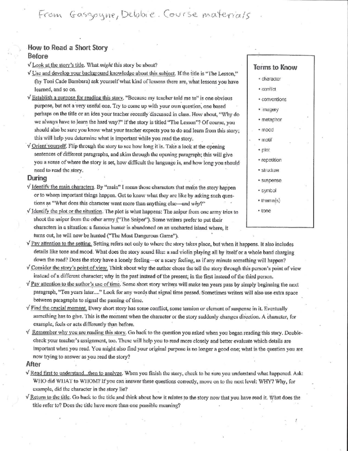 ENG 101: How to Read a Short Story - Key Concepts and Analysis - Studocu