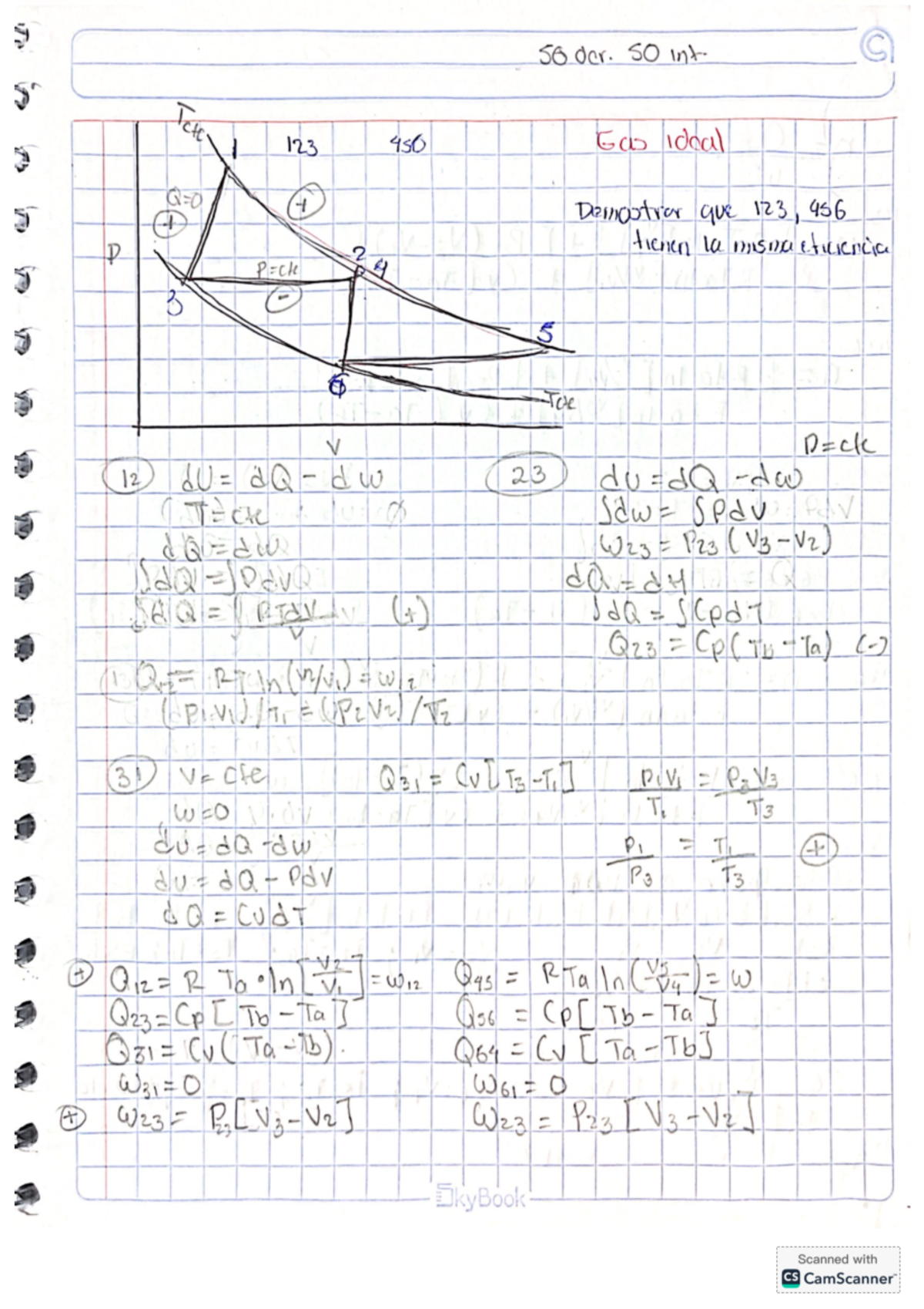 Ejercicio integrales y derivadas - 50 dcr. so int Telt I 123 450 Gas ideal Demostror que 123,456 ...