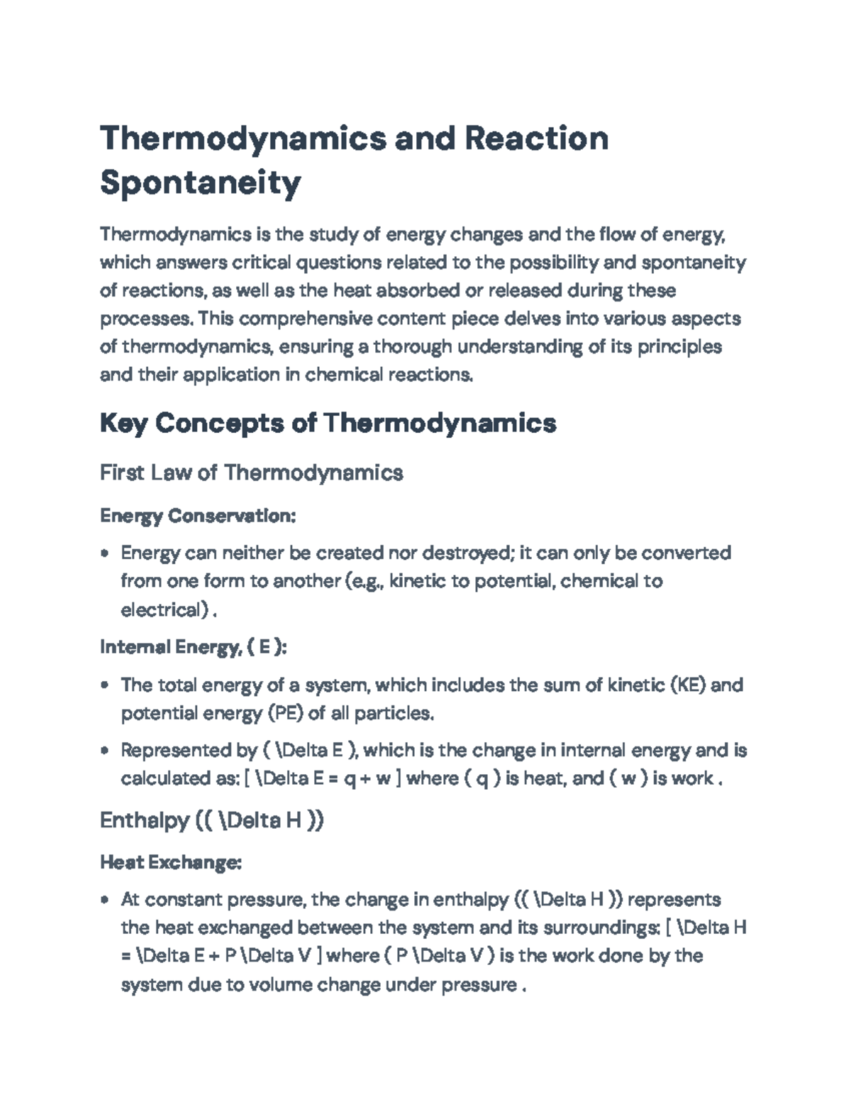 Thermodynamics and Spontaneity: Understanding Gibbs Free Energy ...