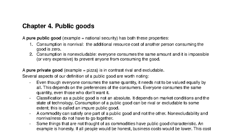 Chapter 4: Understanding Public Goods and Their Characteristics - Studocu