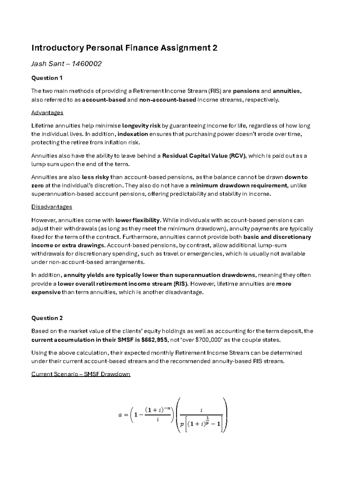 Introductory Personal Finance Assignment 2: Retirement Income ...