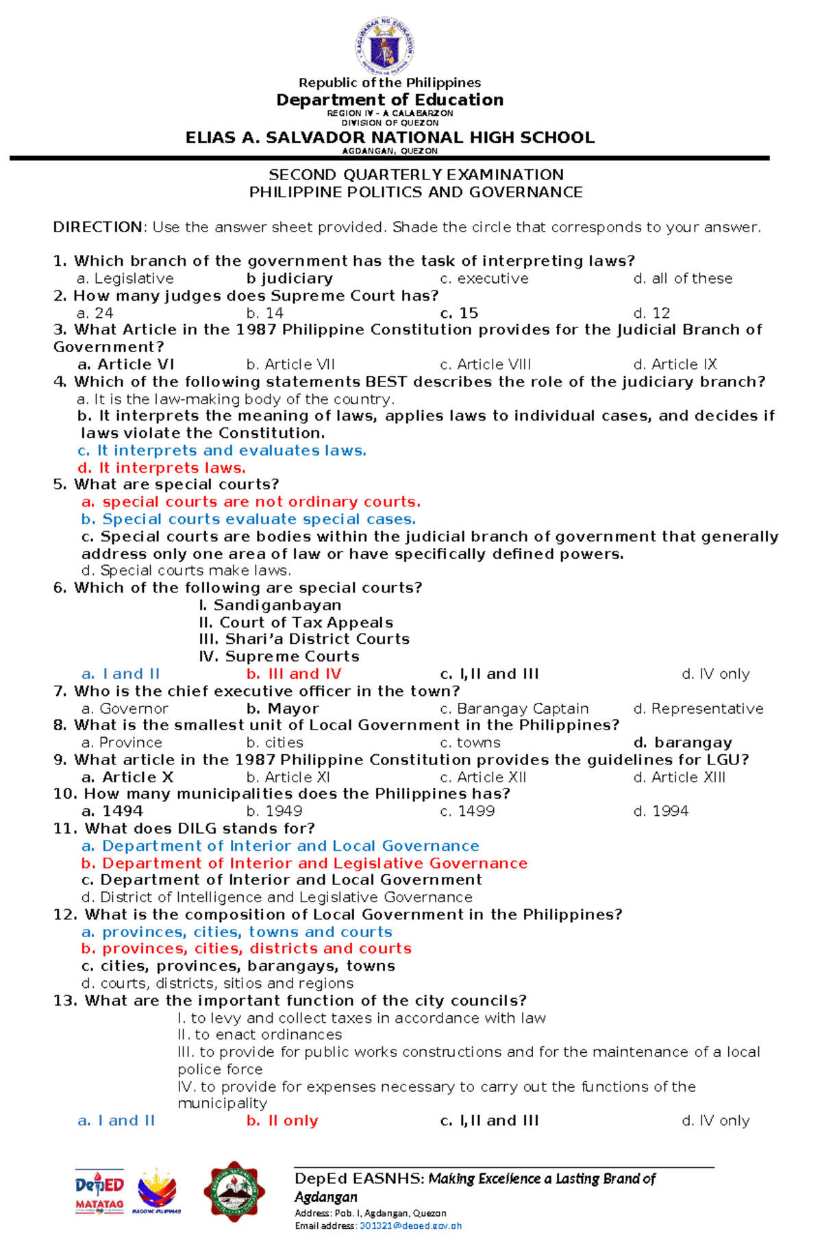PPG 2nd Quarter Exam: Philippine Politics and Governance - Studocu