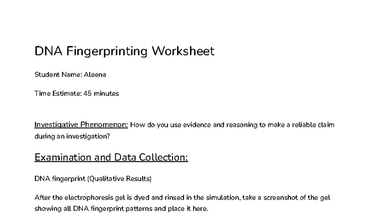 DNA Fingerprinting Worksheet: Analyzing Evidence & Claims - Studocu