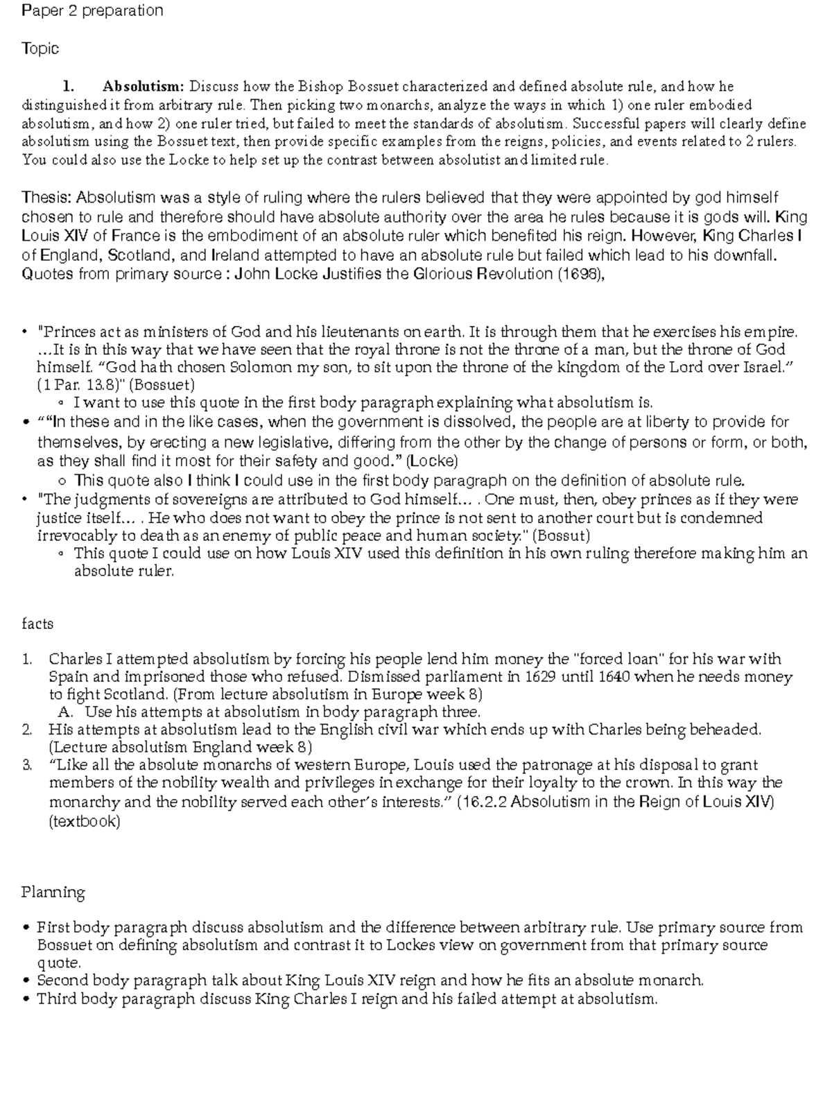 Paper 2 Prep: Absolutism vs. Arbitrary Rule - Bossuet & Monarchs ...