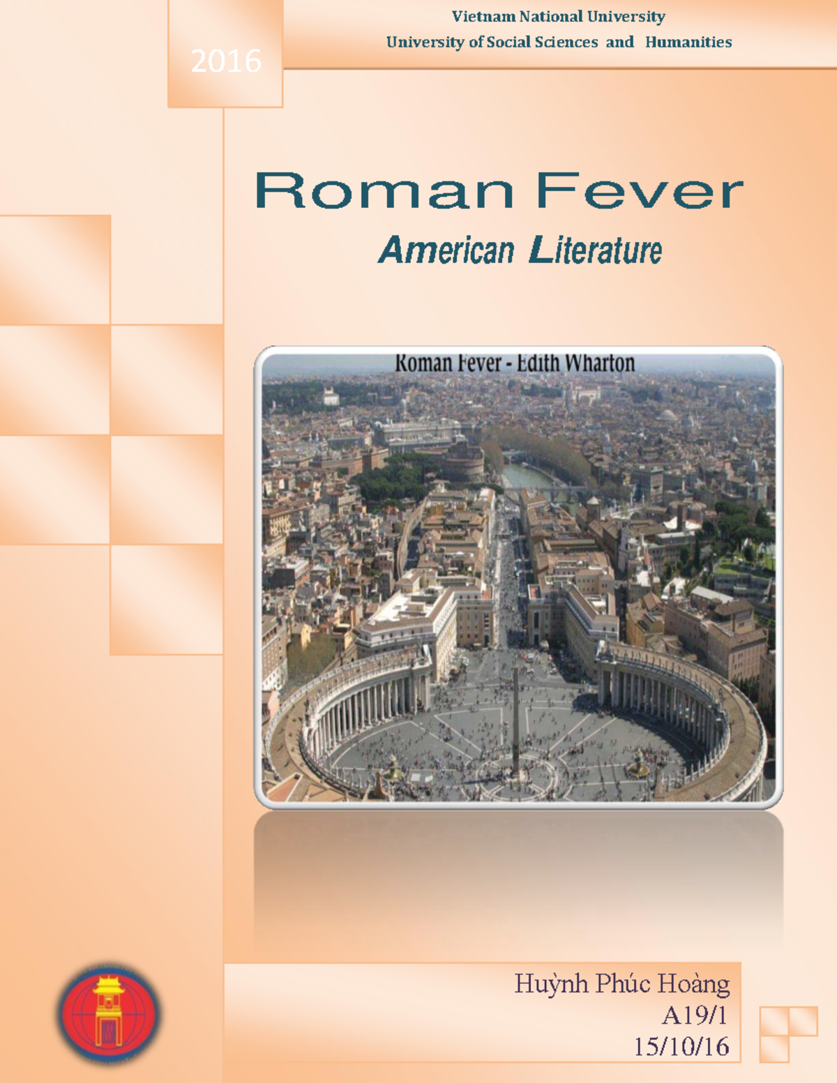 Roman Fever in American Literature - 2016 Vietnam National University ...