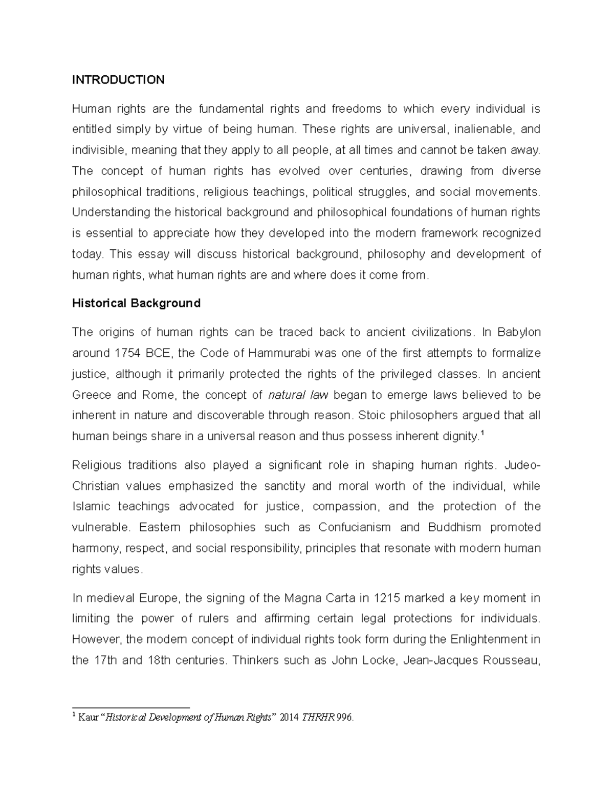 HMR LAW - Essay on Historical and Philosophical Foundations of Human ...