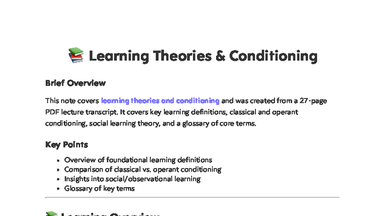 Learning Theories: Classical, Operant & Social Overview (PSY101) - Studocu