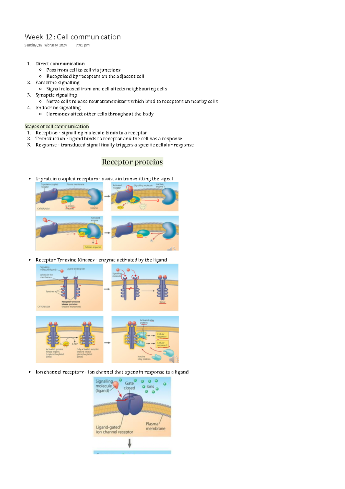 Week 12: Overview of Cell Communication Mechanisms and Signaling - Studocu