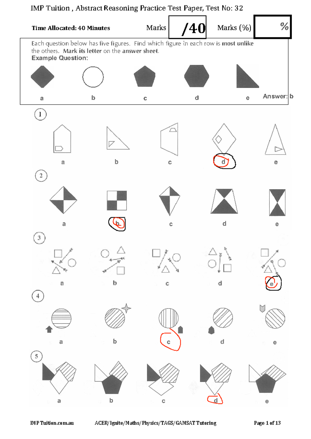 Year 9 Abstract Reasoning Practice Test Paper - Test No. 32 (2020 ...