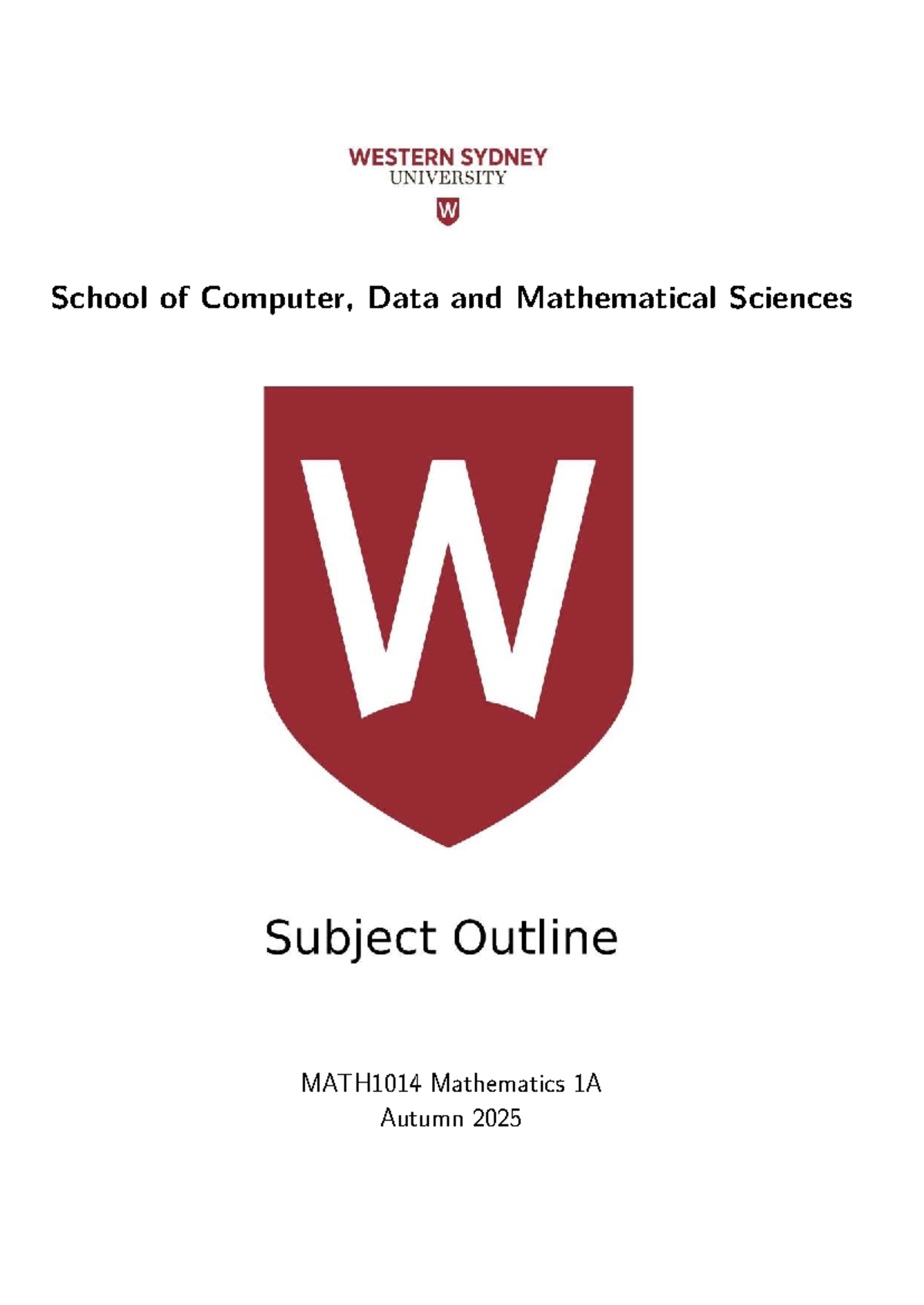Subject Outline for MATH1014 Mathematics 1A - Autumn 2025 - Studocu