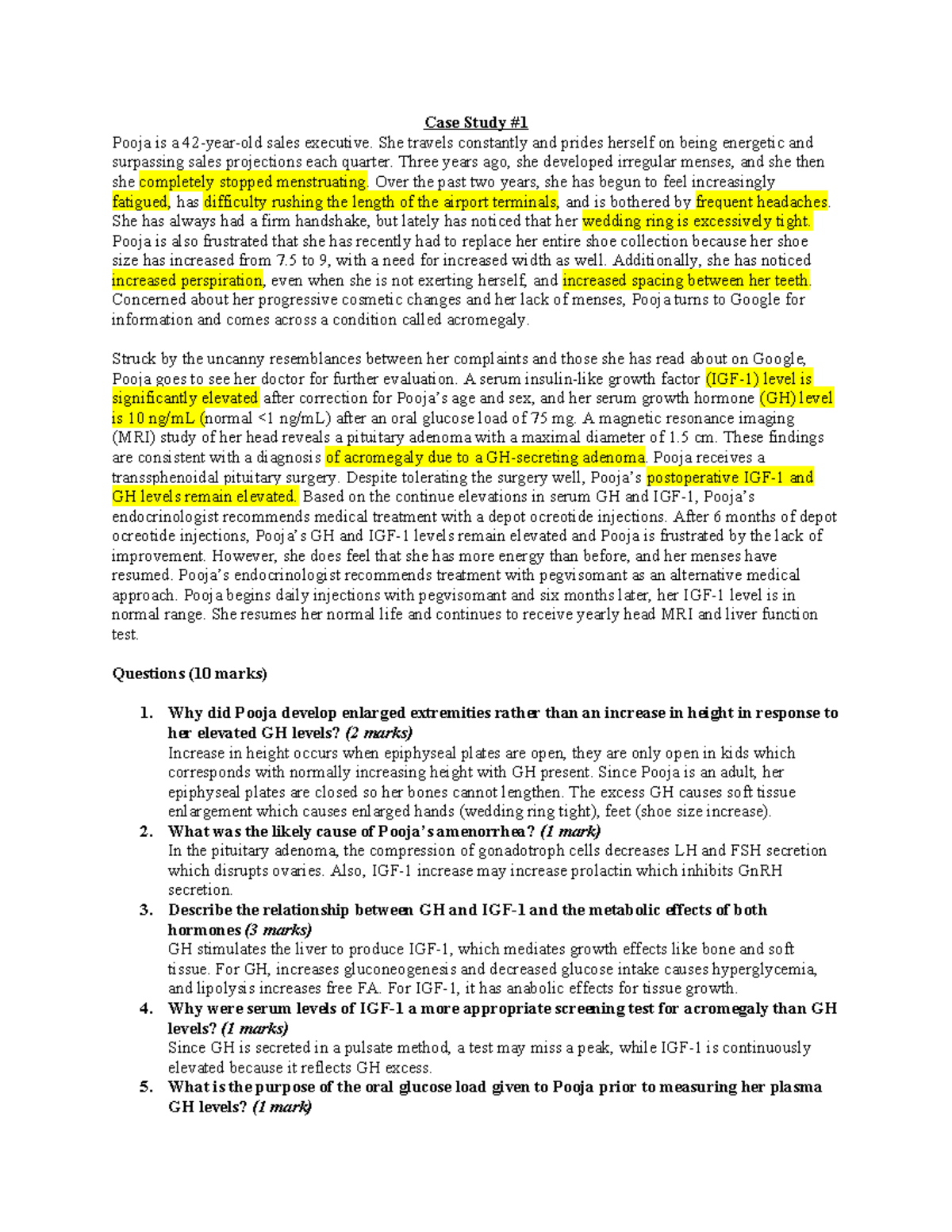 Case Study: Acromegaly Diagnosis and Treatment in Pooja (MED 101) - Studocu