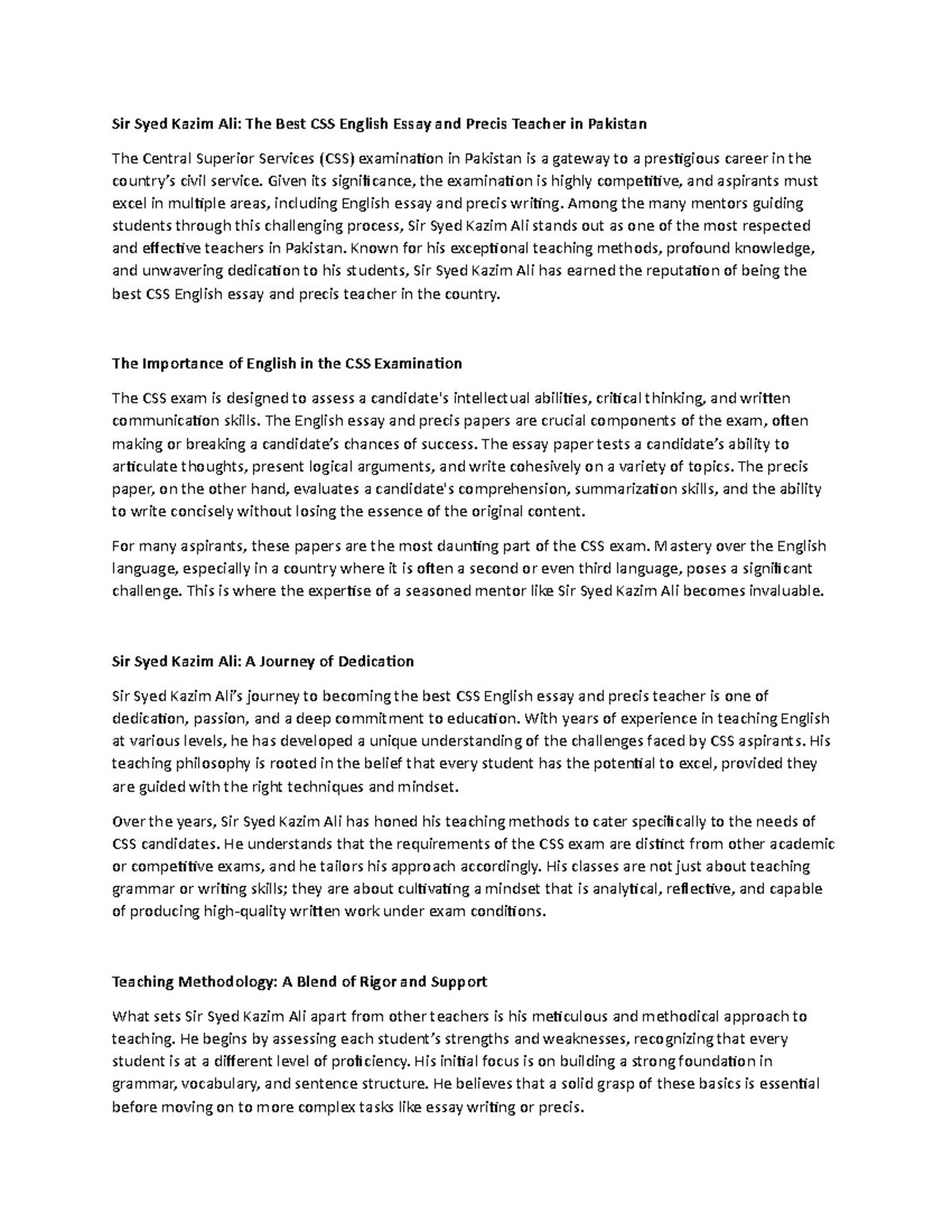 CSS English Essay & Precis Teaching Excellence by Sir Syed Kazim Ali ...