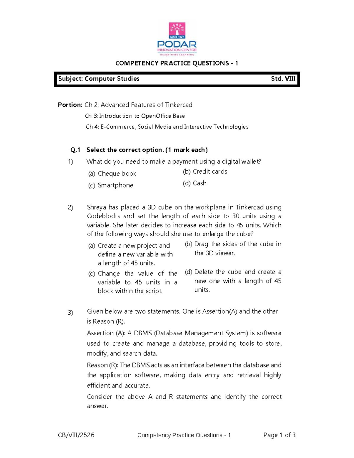 COMPETENCY PRACTICE QUESTIONS 1: Computer Studies QP CB VIII - Studocu