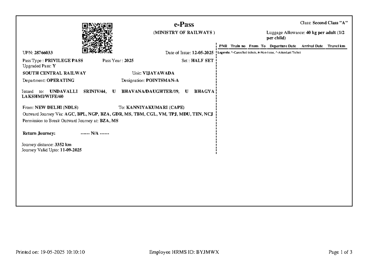 Second Class Privilege Pass Details (UPN: 28766033) - 2025 - Studocu