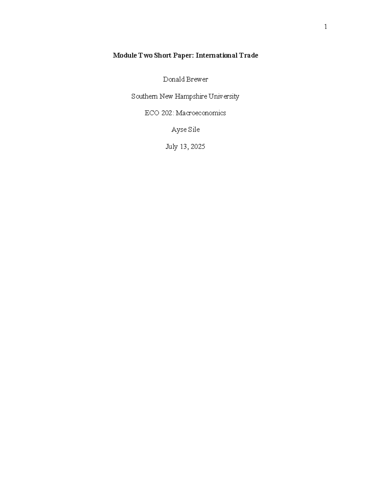 ECO 202: Module 2 Short Paper on International Trade Dynamics - Studocu