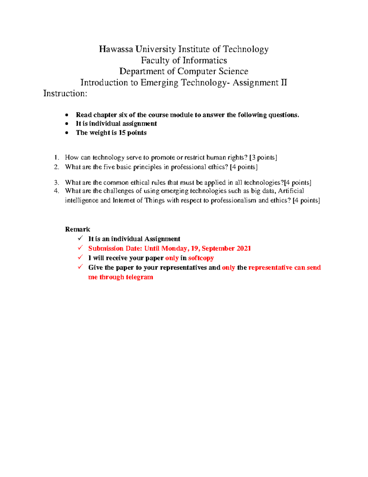 Assigment II Chapter 6 - hgfghj - Hawassa University Institute of ...