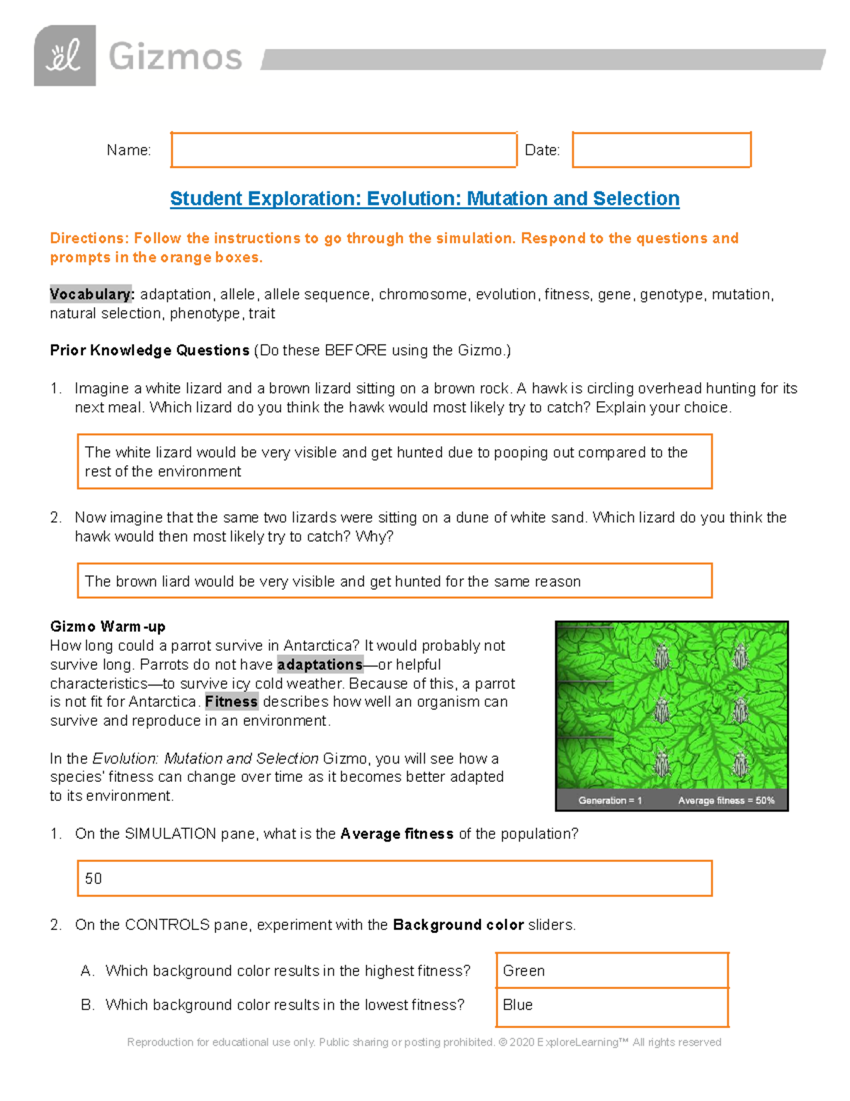 Evolution Mutation & Selection: Explore Gizmo Simulations (BIO 101) - Studocu
