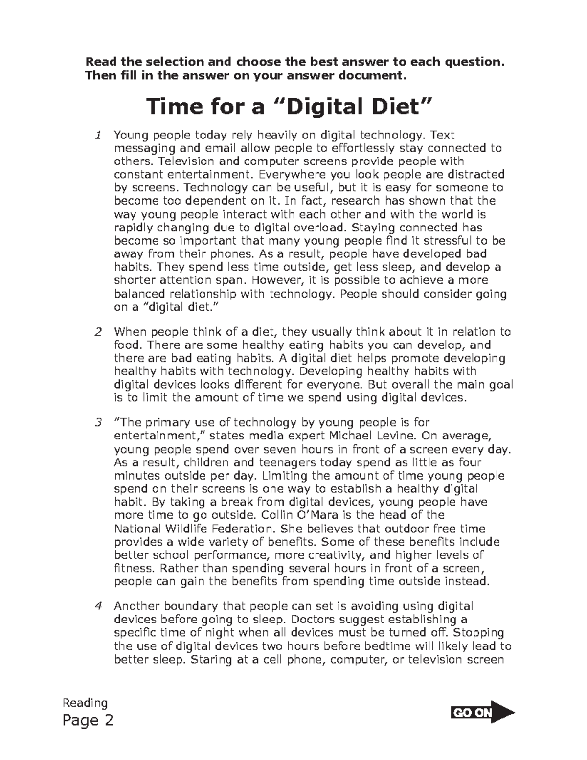 Staar Reading Passage - Digital Diet Strategies for Teens BRU - Studocu