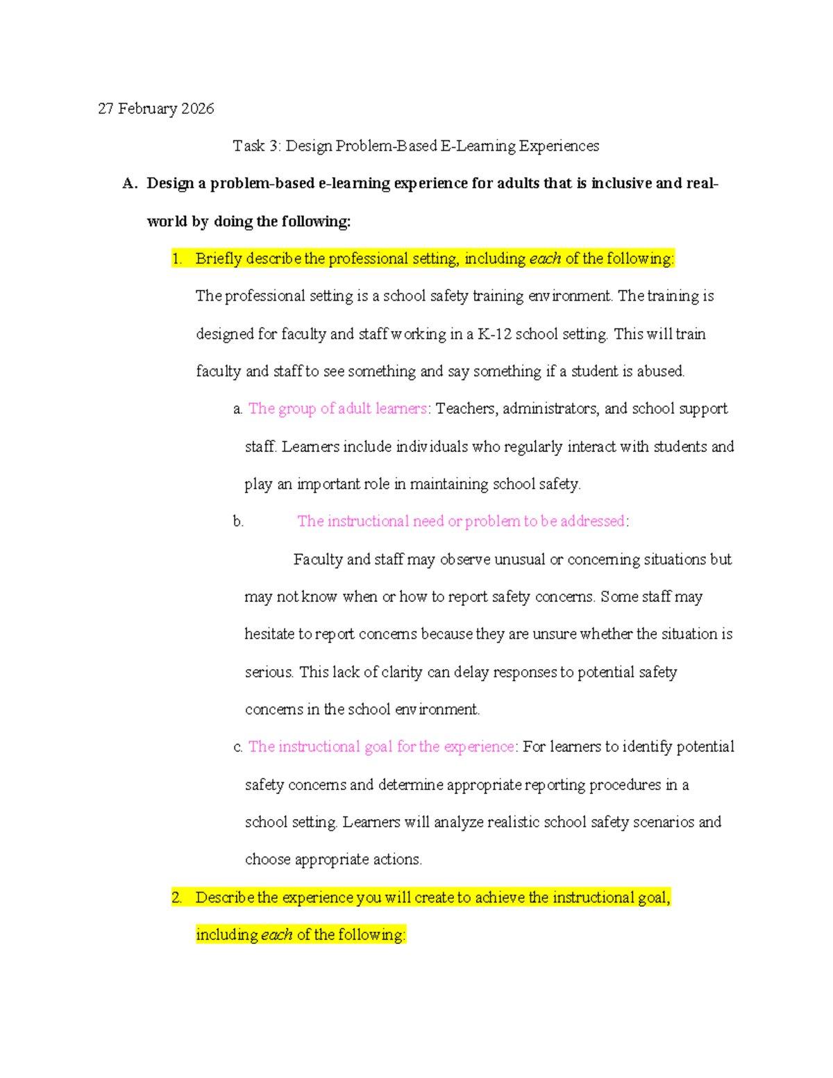 D297 Task 3: Designing Inclusive School Safety Training Experiences ...