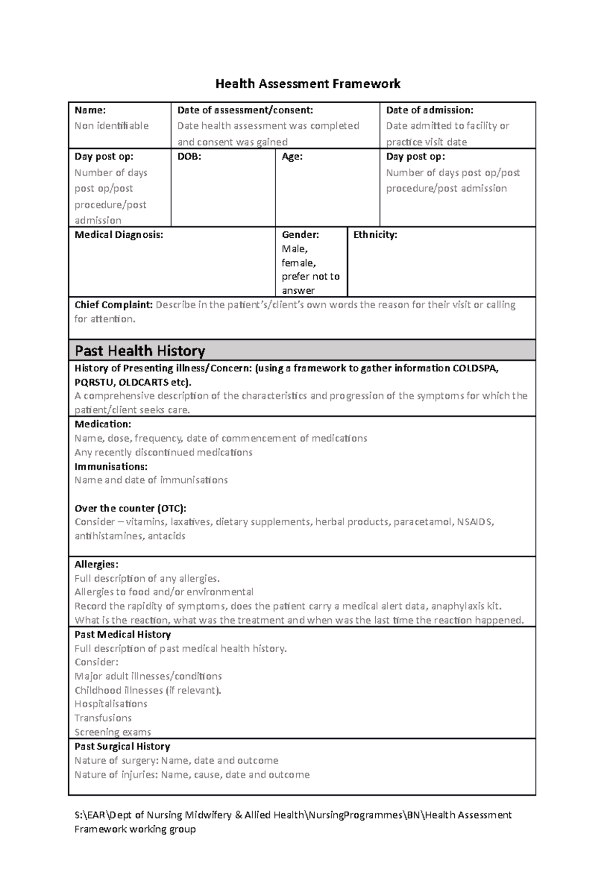Health Assessment Framework Guide - BN Course Overview - Studocu