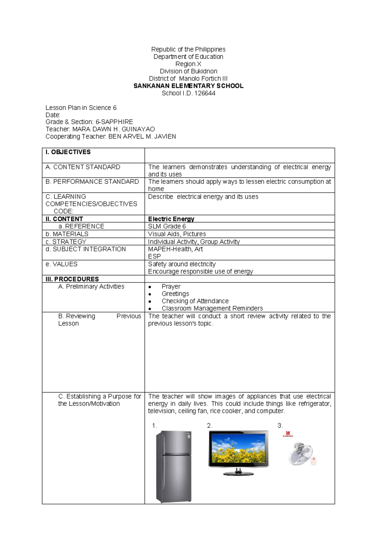 Detailed Lesson Plan on Electrical Energy for Science 6 (6-SAPPHIRE ...