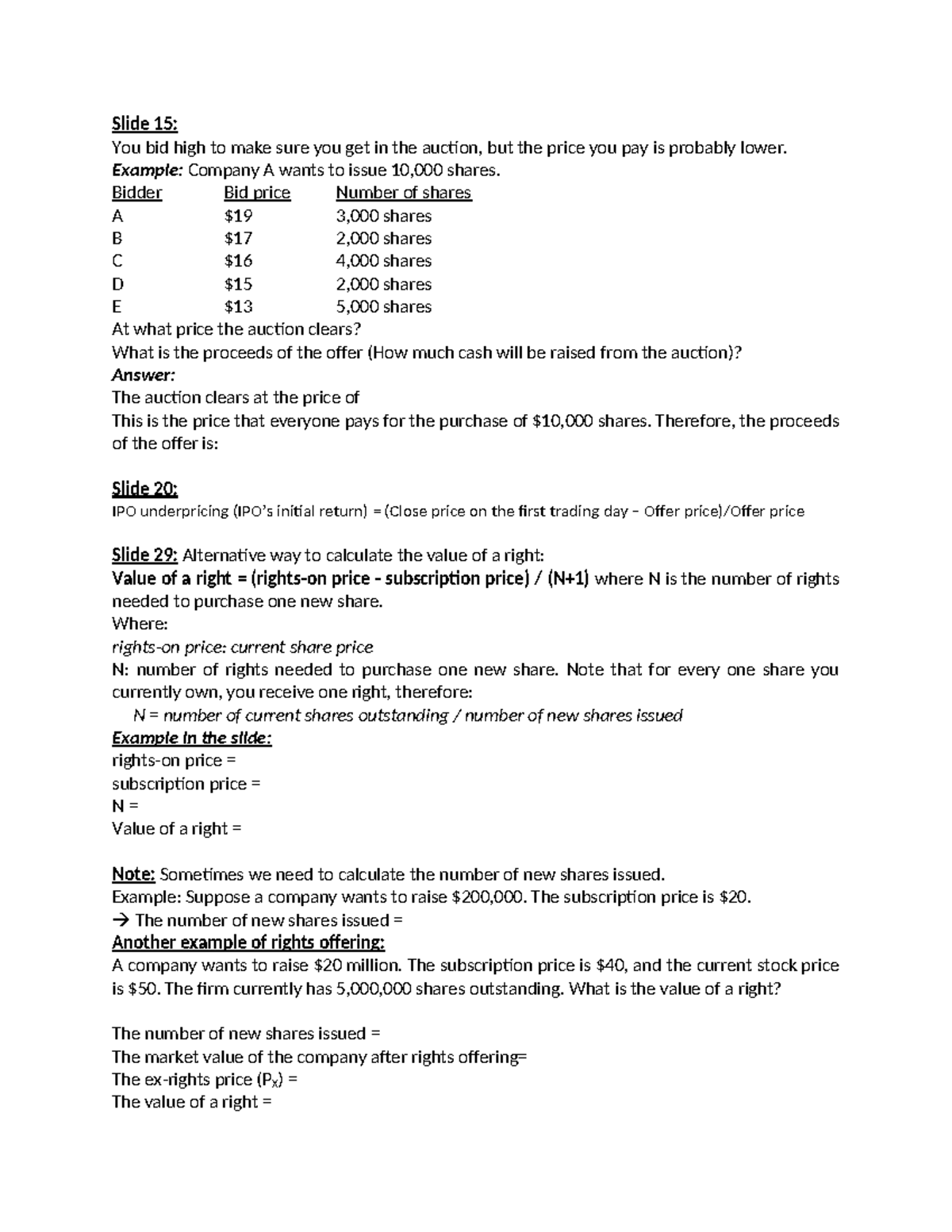 Example Chapter 20(1) - Auction Pricing and Rights Offering Analysis ...