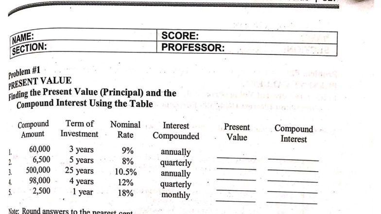 Chap 12 Exercises - Finding Present Value & Compound Interest - Studocu