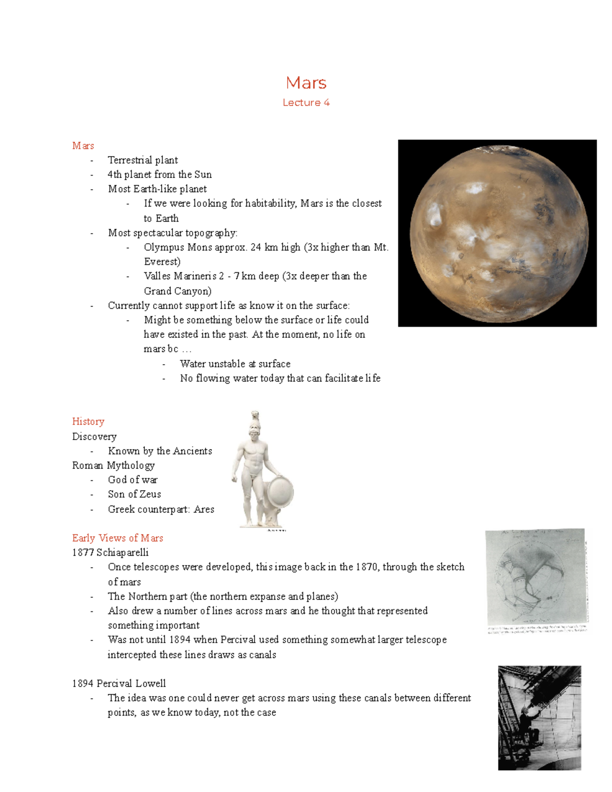 Mars - Lecture Notes on Planetary Features and Exploration - Studocu